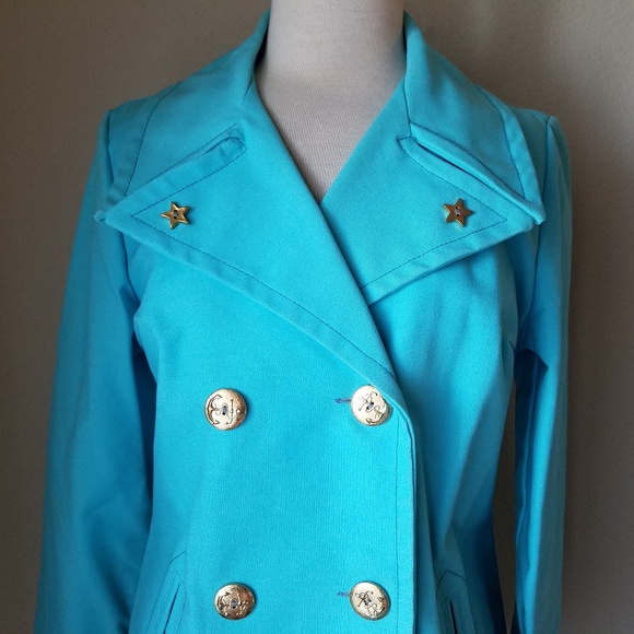 Jackets & Coats | Vintage Turquoise All Weather Pea Coat Trench Rain ...